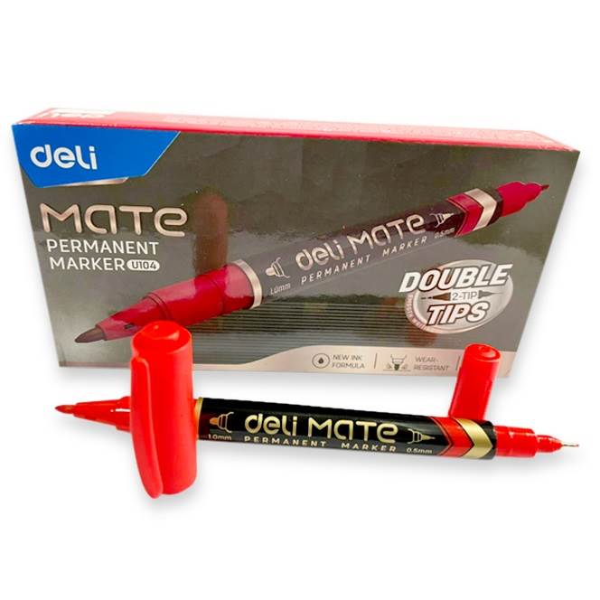 Deli Mate Permanent marker RED color 2 side - 1pcs