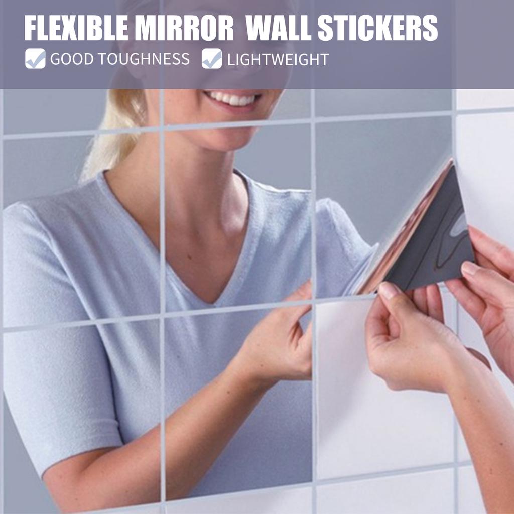 20cm Acrylic Mirror Wall Sticker Self Adhesive 3D Tiles Decal DIY ...